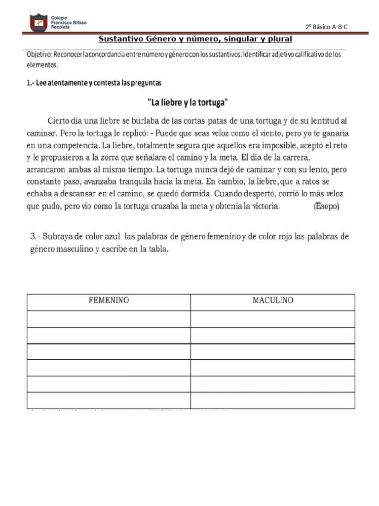 Guia Sustantivo Genero y Numero Singular y Plural | PDF
