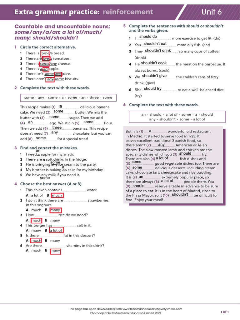 A2 U6 Extra Grammar Practice Reinforcement | PDF | Cakes | Spanish Cuisine
