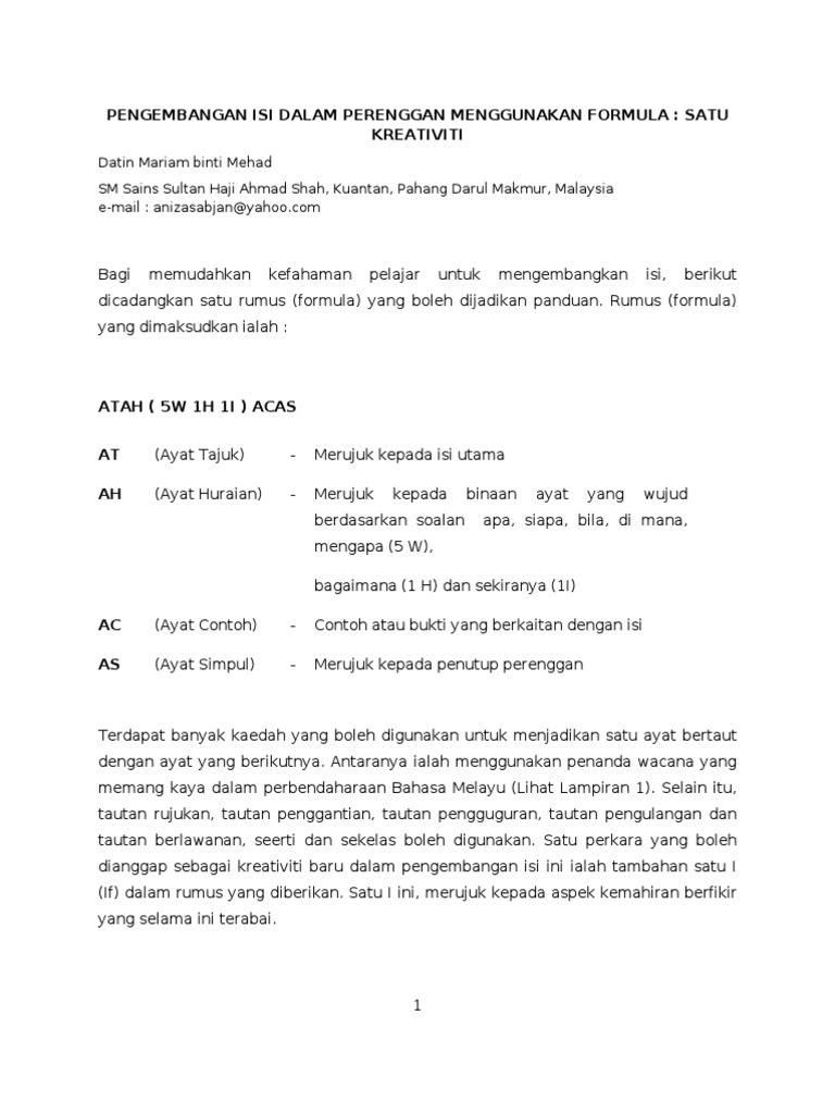 Formula An Isi Karangan | PDF