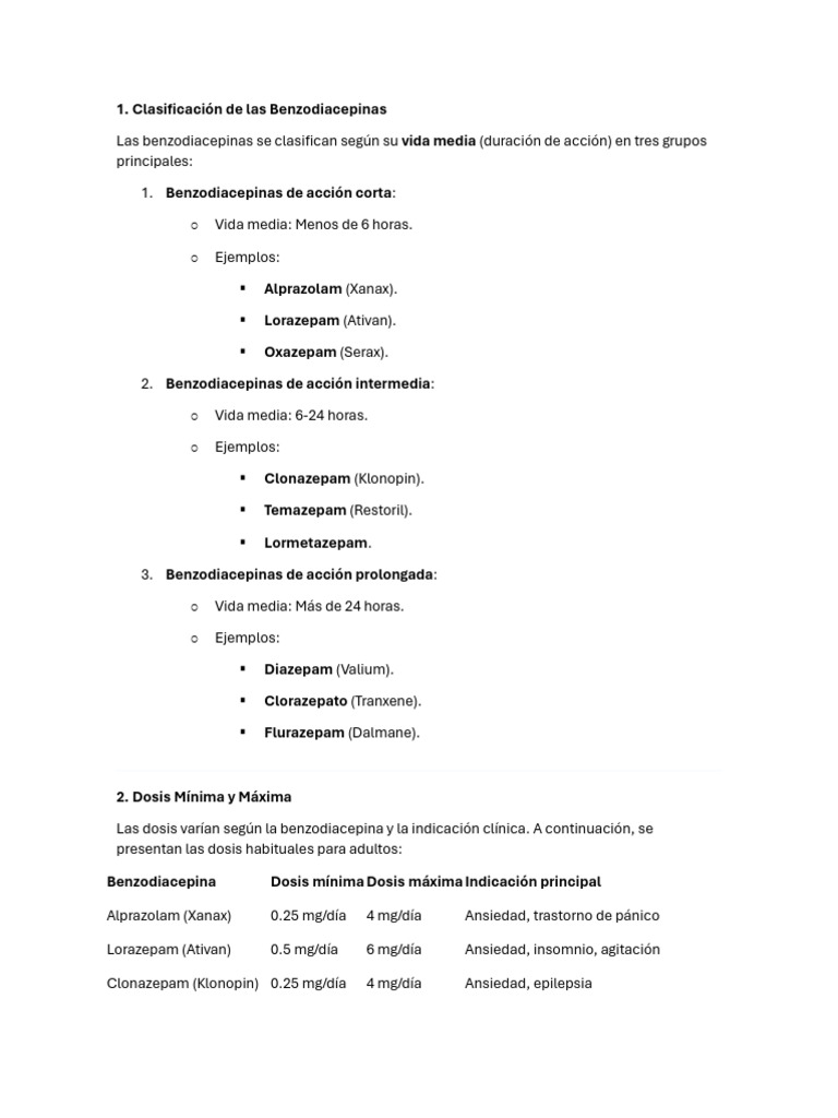 Clasificación y Usos de Benzodiacepinas | PDF | Benzodiazepinas | Drogas