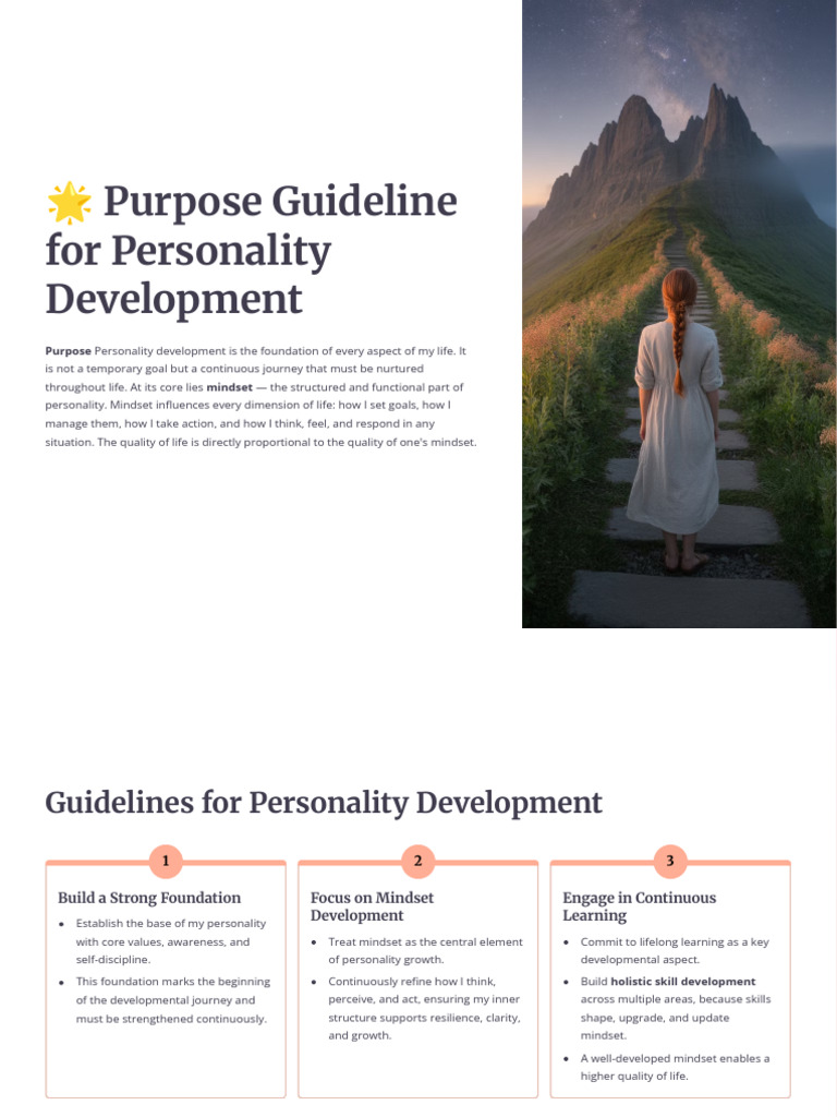 Purpose Guideline For Personality Development | PDF | Mindset | Learning