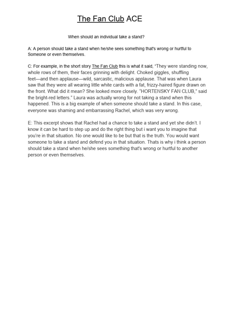 Taking a Stand in "The Fan Club" | PDF