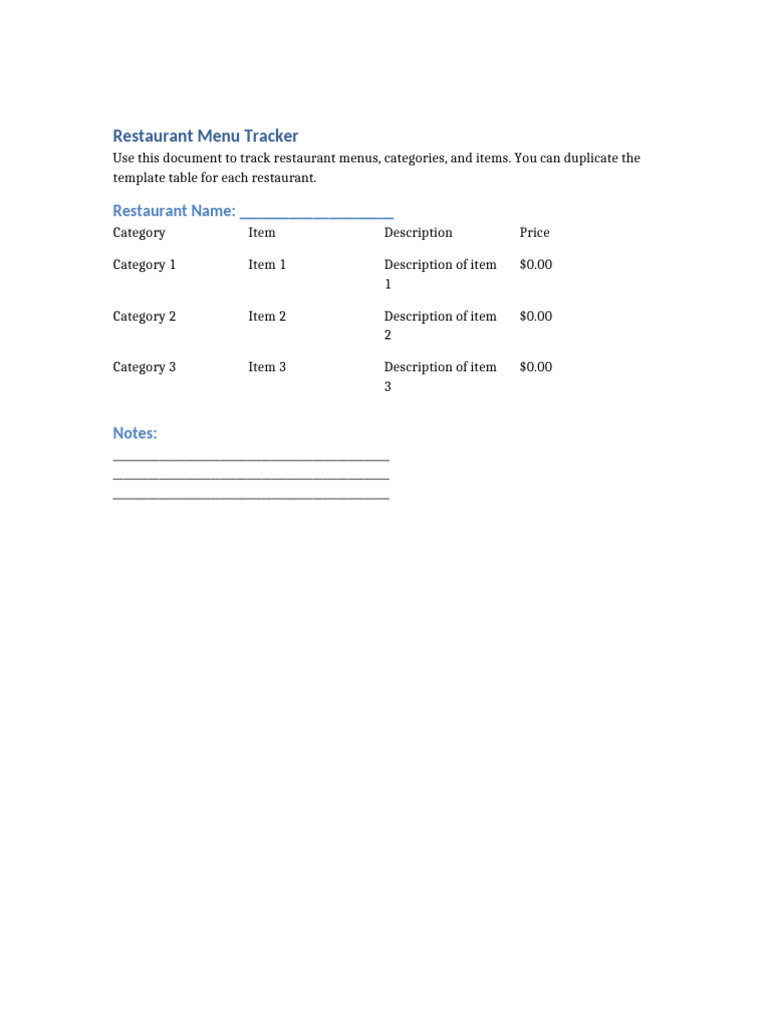 Restaurant Menu Tracker | PDF