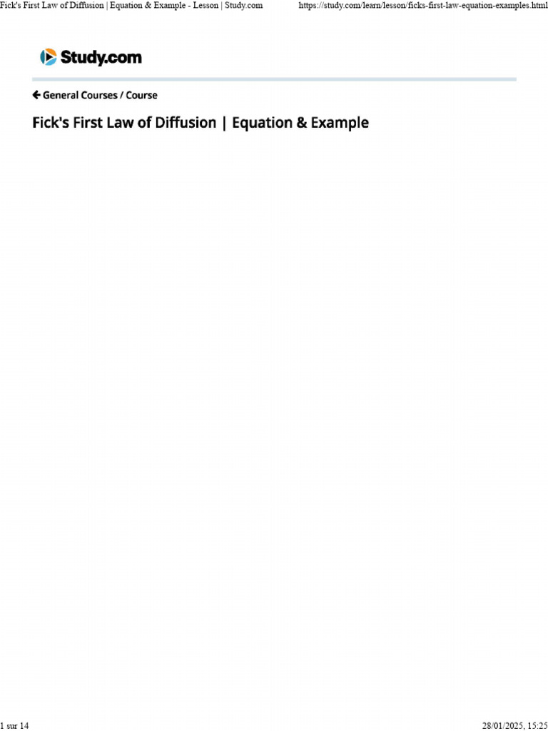 Fick's First Law of Diffusion - Equation & Example - Lesson - Study | PDF | Diffusion ...