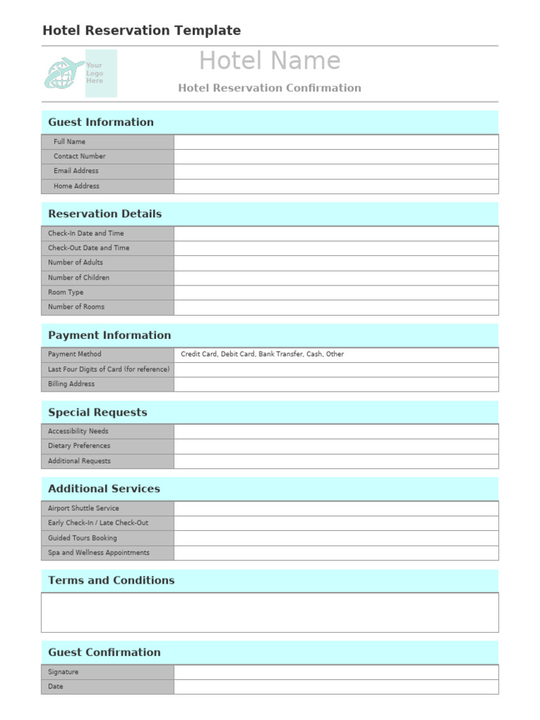 Hotel Template To Track Reservations | PDF