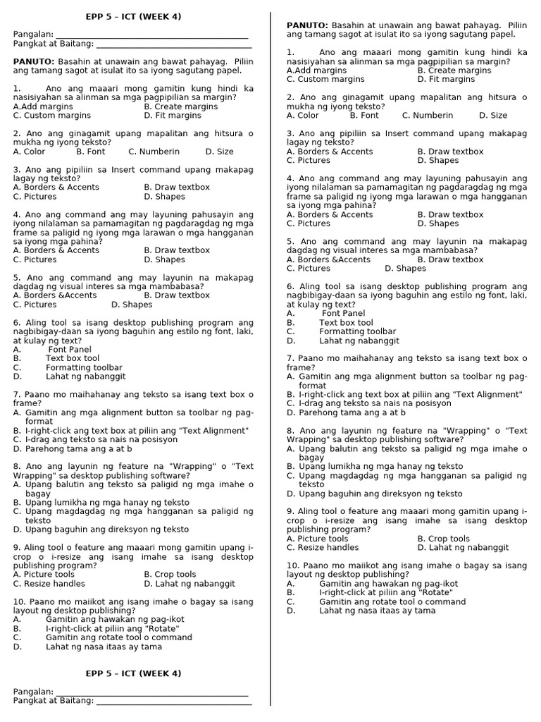 EPP 5 - Quiz Week 4 | PDF