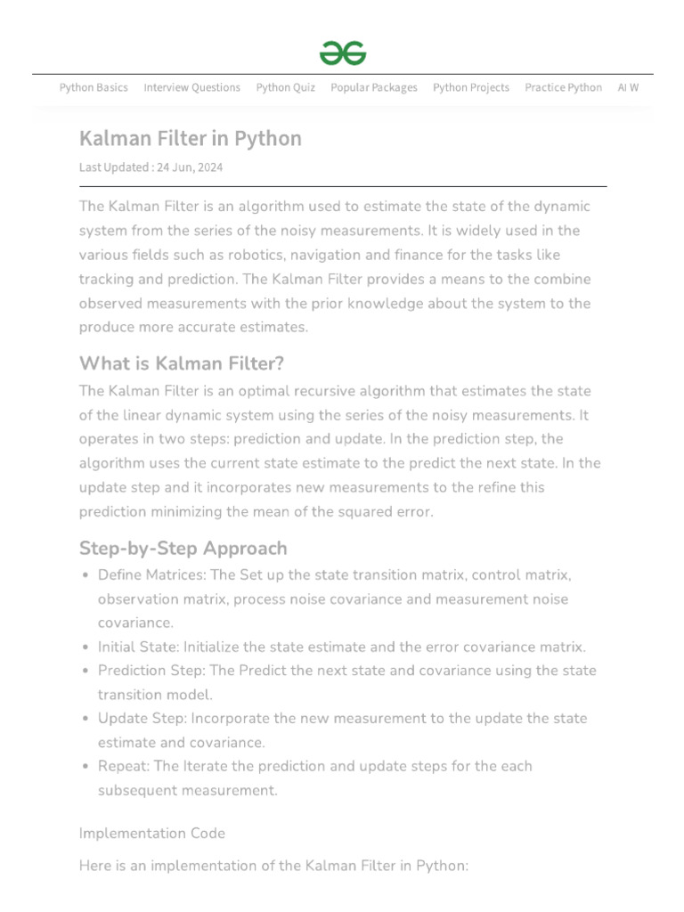 Kalman Filter in Python | PDF