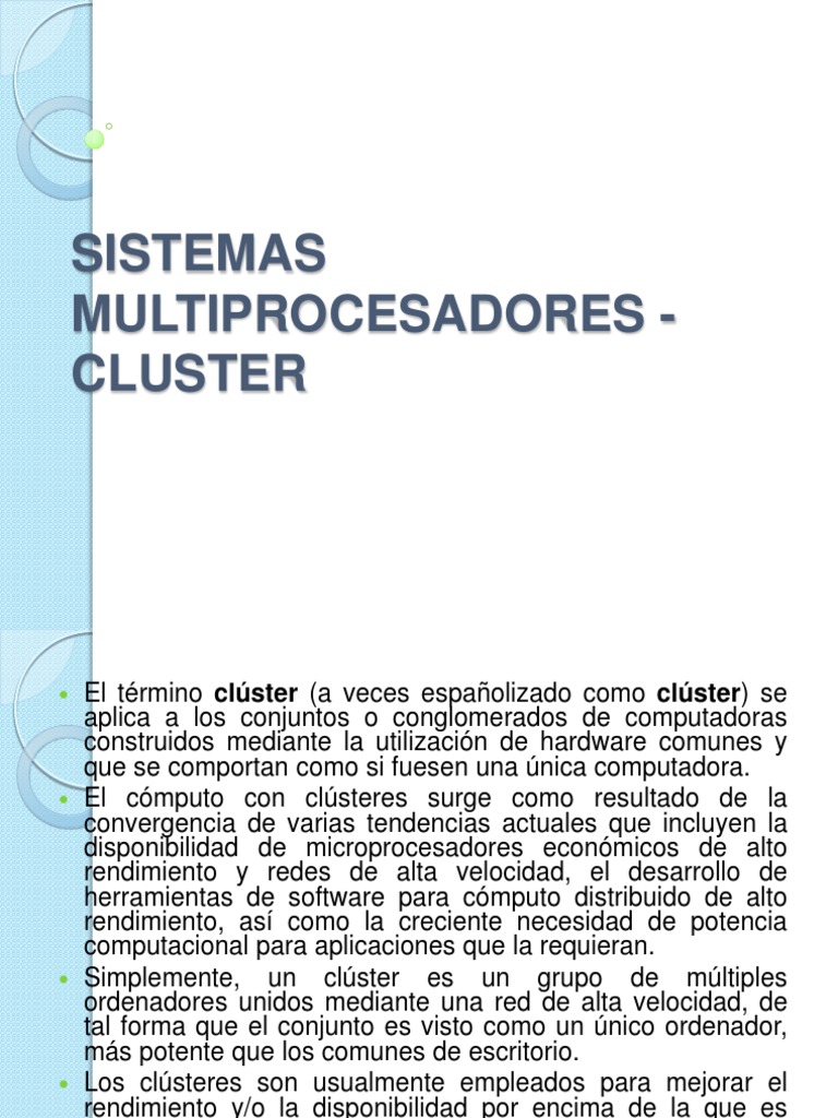 Sistemas Multiprocesadores - Cluster | PDF | Grupo de computadoras ...