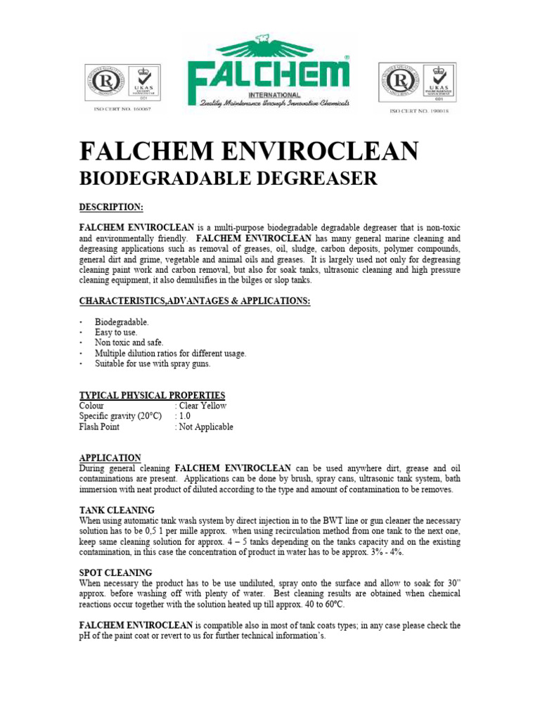 Biodegradable Marine Degreaser FALCHEM | PDF | Water | Materials