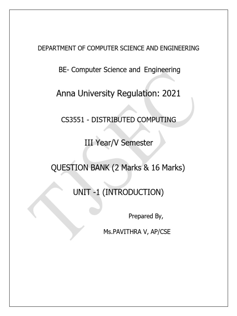 Unit 1 2 Marks and 13 Marks | PDF | Distributed Computing | Cache (Computing)