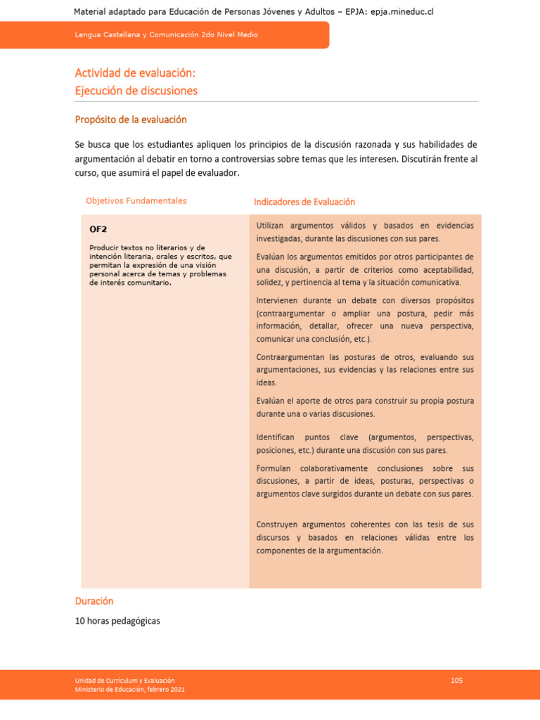 Evaluación de Discusiones Razonadas en Clase | PDF | Plan de estudios ...