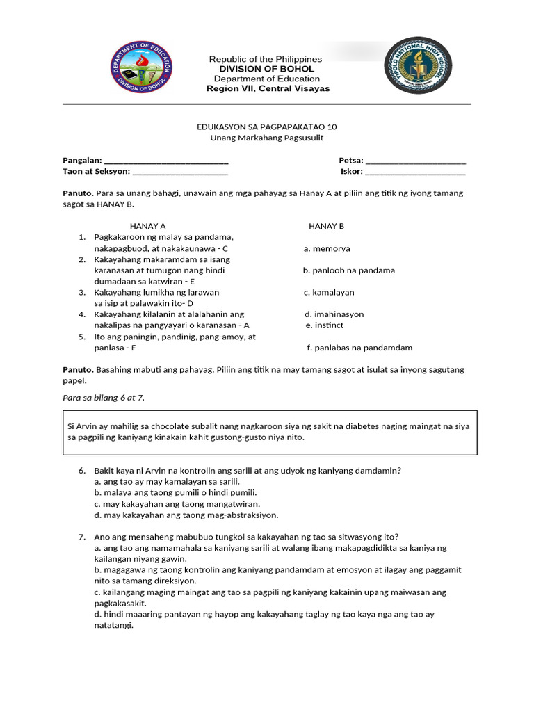 1st Periodical Exam | PDF