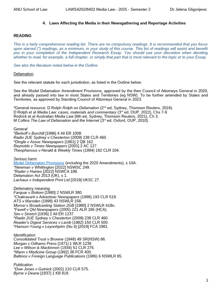 4 (C) - Laws Affecting The Media - Defamation - Outline | PDF | Damages ...