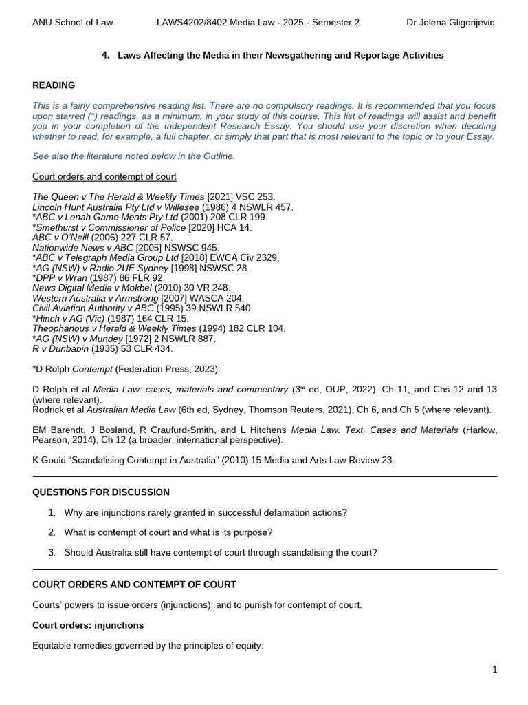 4 (B) - Laws Affecting The Media - Court Orders and Contempt of Court ...