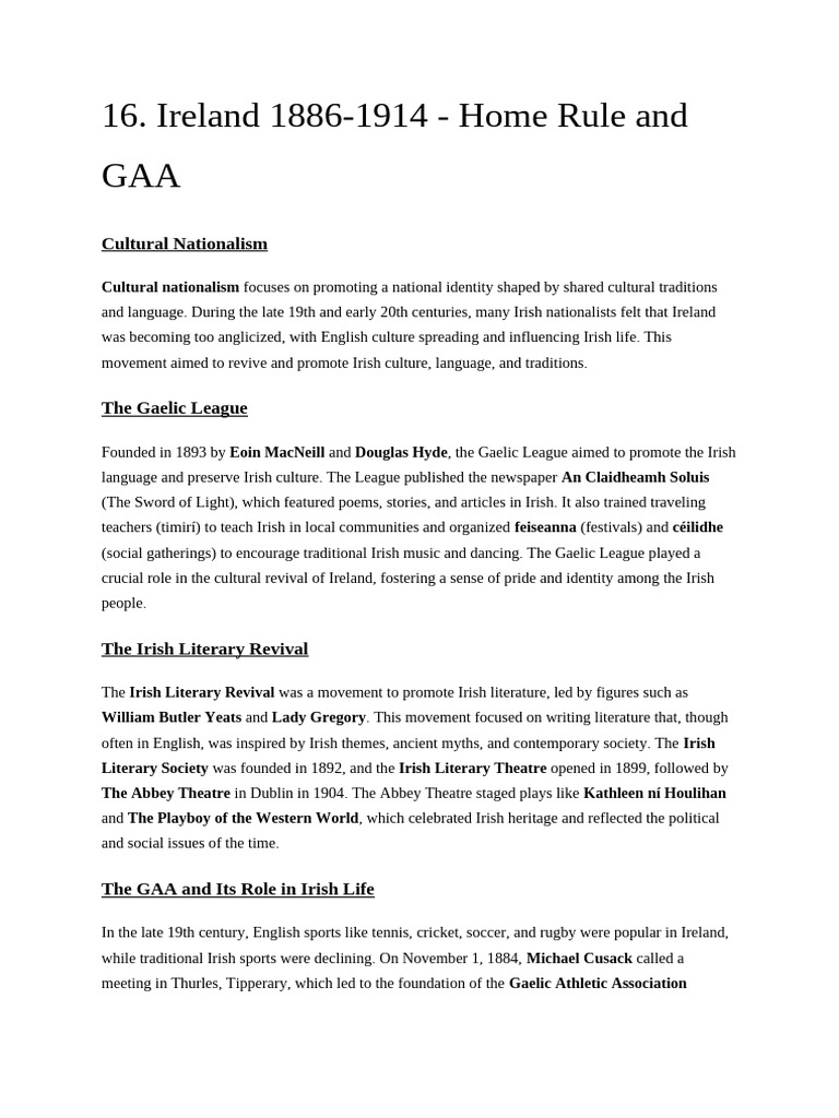 Ireland 1886-1914 - Home Rule and GAA | PDF | Irish Nationalism | Ireland
