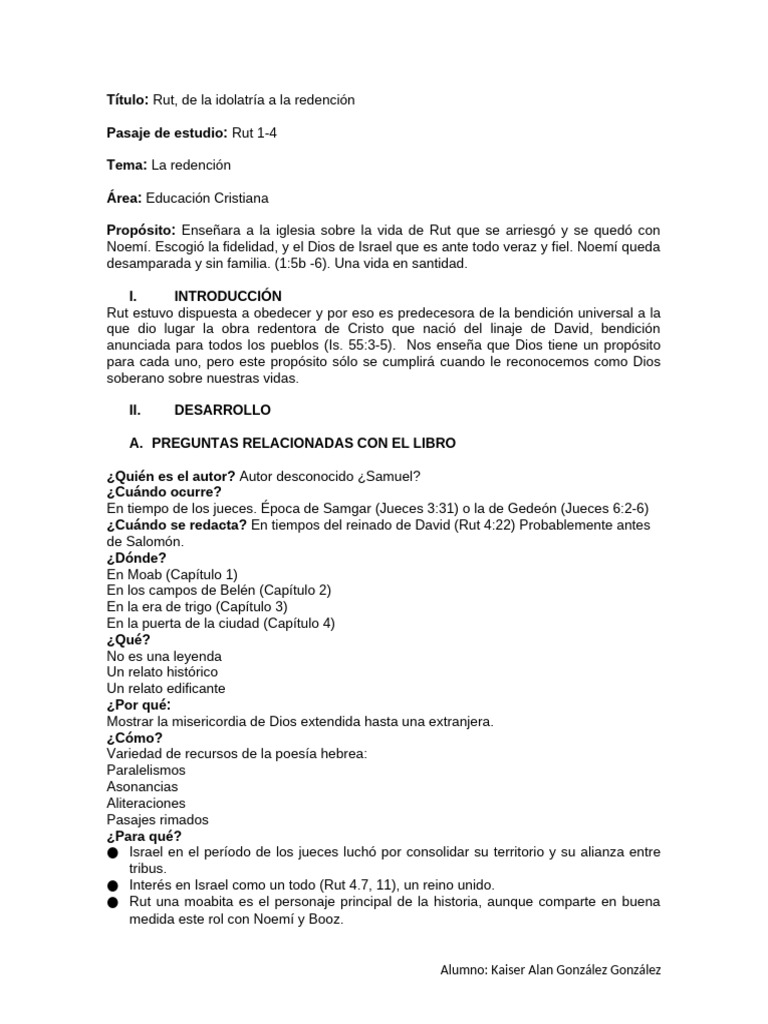 Bosquejo Del Libro de Rut | PDF | Libro de rut | Libros del Antiguo ...