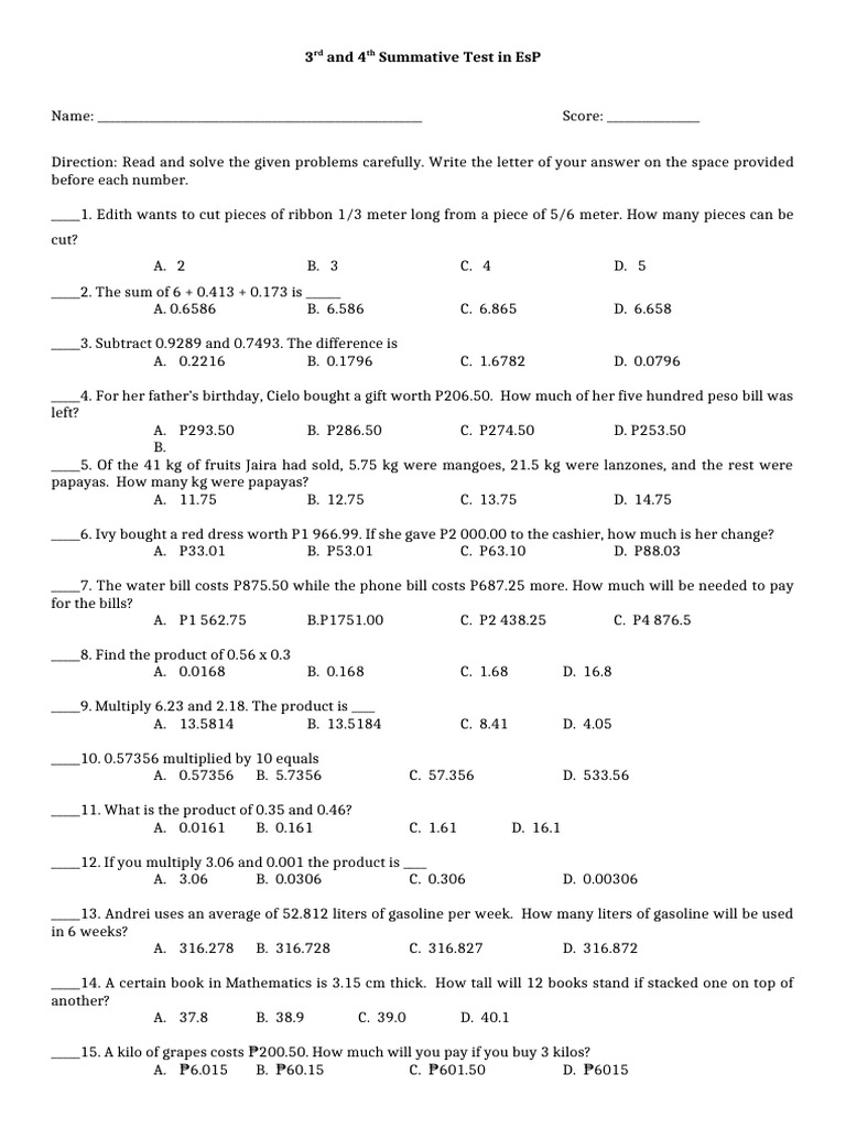 3rd and 4th Summative Test in english | PDF