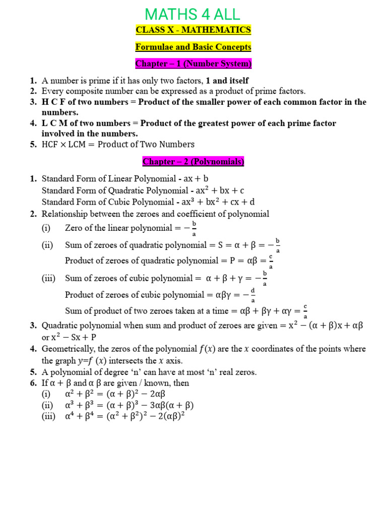 Class 10 Mathematics Overview | PDF | Quadratic Equation | Polynomial