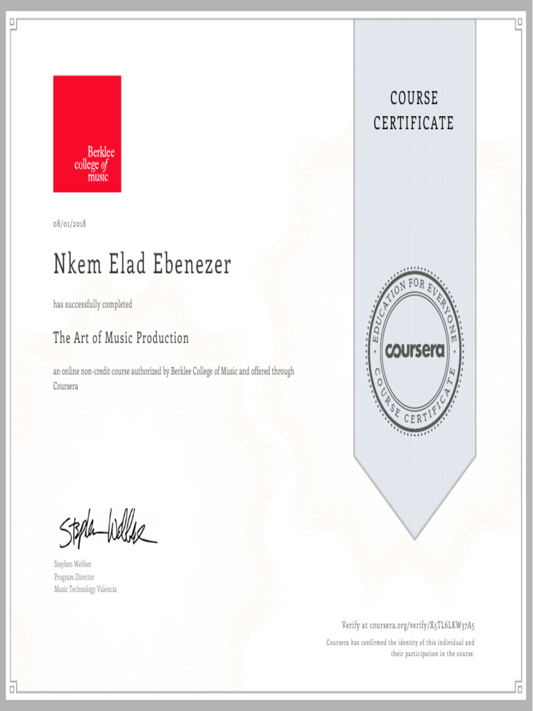 'Coursera Certificate Art of Music Production | PDF | Publicly Traded ...