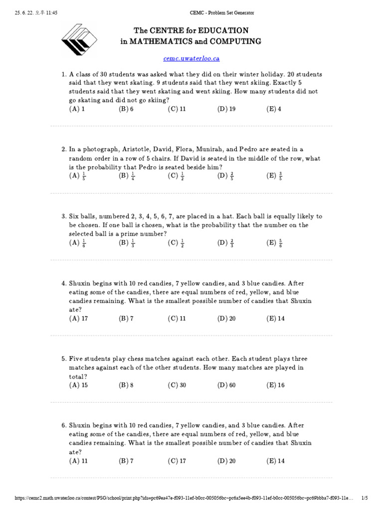Combinatorics - Waterloo 1 | PDF | Discrete Mathematics | Number Theory