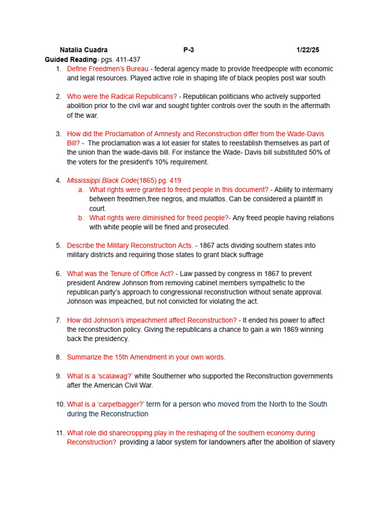 Guided Reading Reconstruction | PDF | Reconstruction Era | The United ...