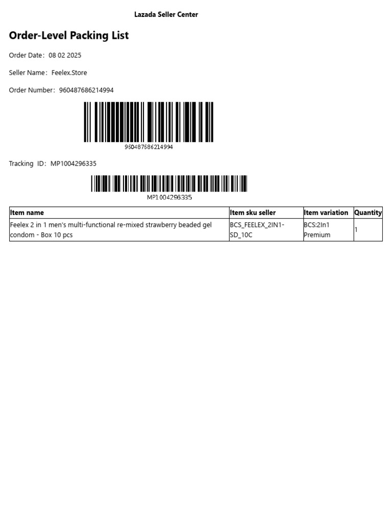 Lazada Order Packing List for Feelex Store | PDF