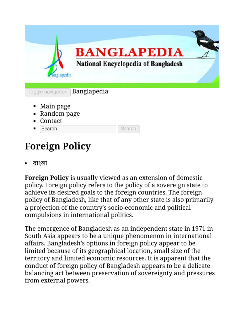 Bangladesh Foreign Policy Overview | PDF | Global Politics | Government