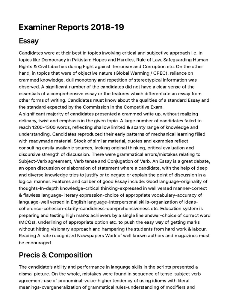 Examiner Reports 2018-19 | PDF | Essays | Critical Thinking