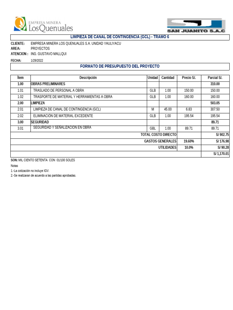 Pres 018-2022 - Limpieza de Canal de Contingencia (GCL) - Tramo6 | PDF