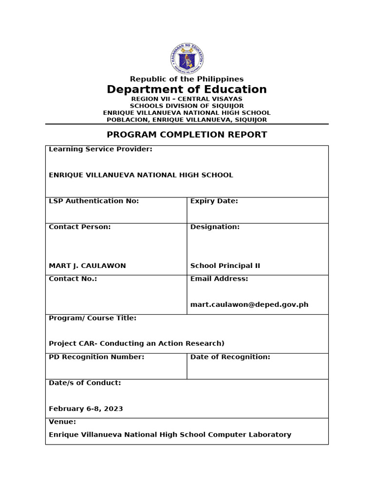 IPCRF 2023-2024 Training Program Completion Report | PDF