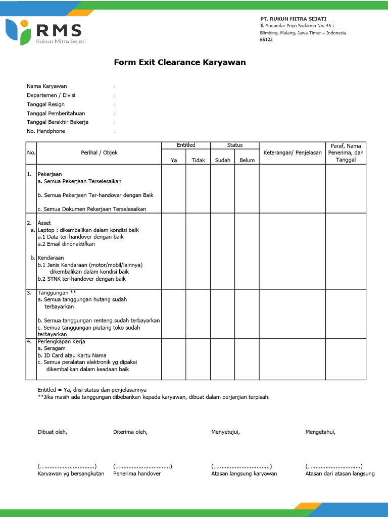 Formulir Exit Clearance Karyawan | PDF