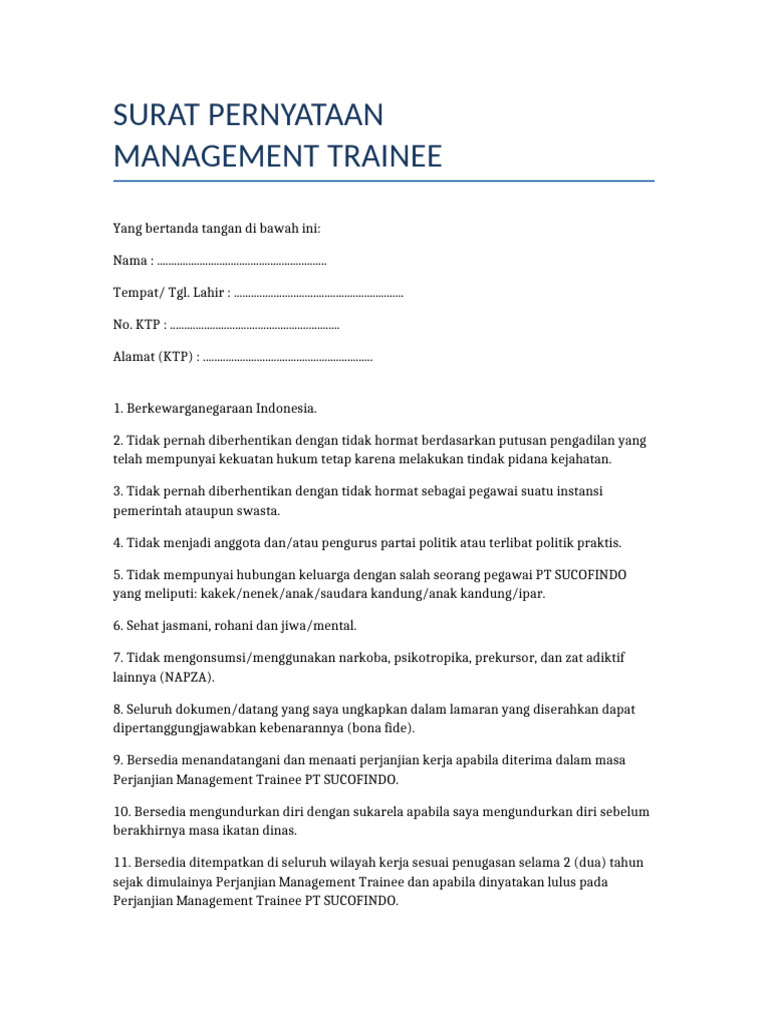Surat Pernyataan Management Trainee | PDF