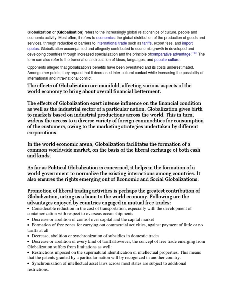 Understanding Globalization's Impact | PDF | Free Trade | Trade