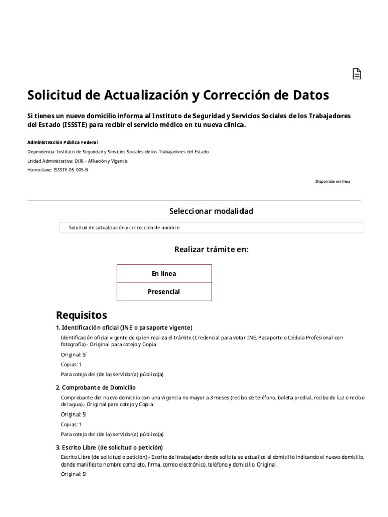 Solicitud de Actualización y Corrección de Datos | PDF