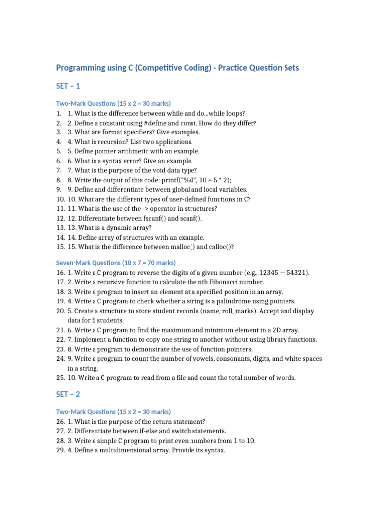 C Competitive Coding Question Sets | PDF | Pointer (Computer Programming) | Computer Program
