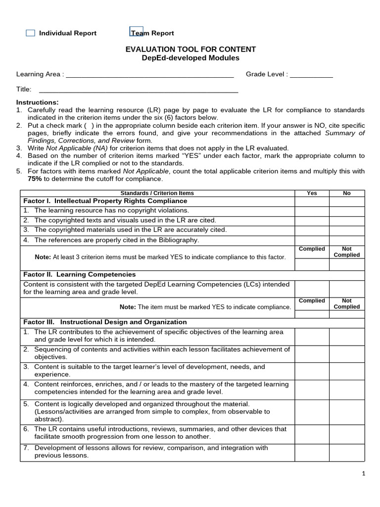 Evaluation Tool for Learning Resources | PDF | Learning | Creativity