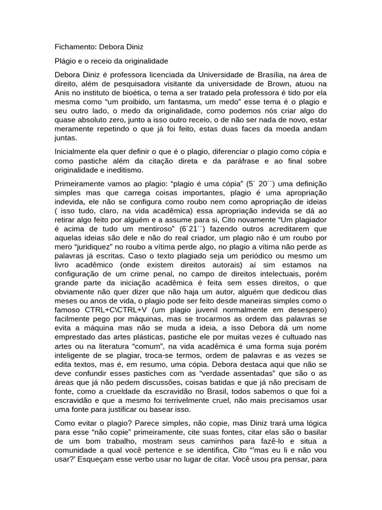 Fichamento Wilton Debora | PDF | Plágio
