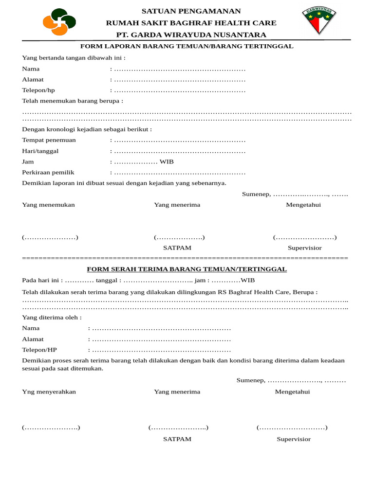 Form Temuan Barang | PDF