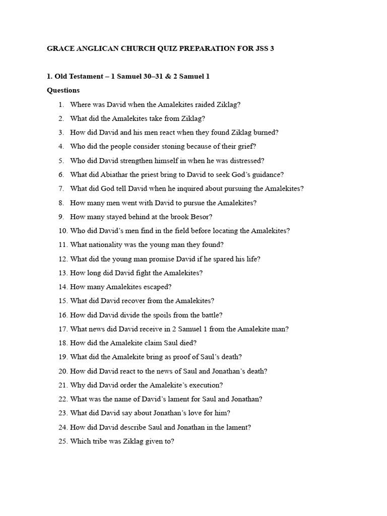 Anglican Quiz Preparation for JSS 3 | PDF | Anglicanism | David