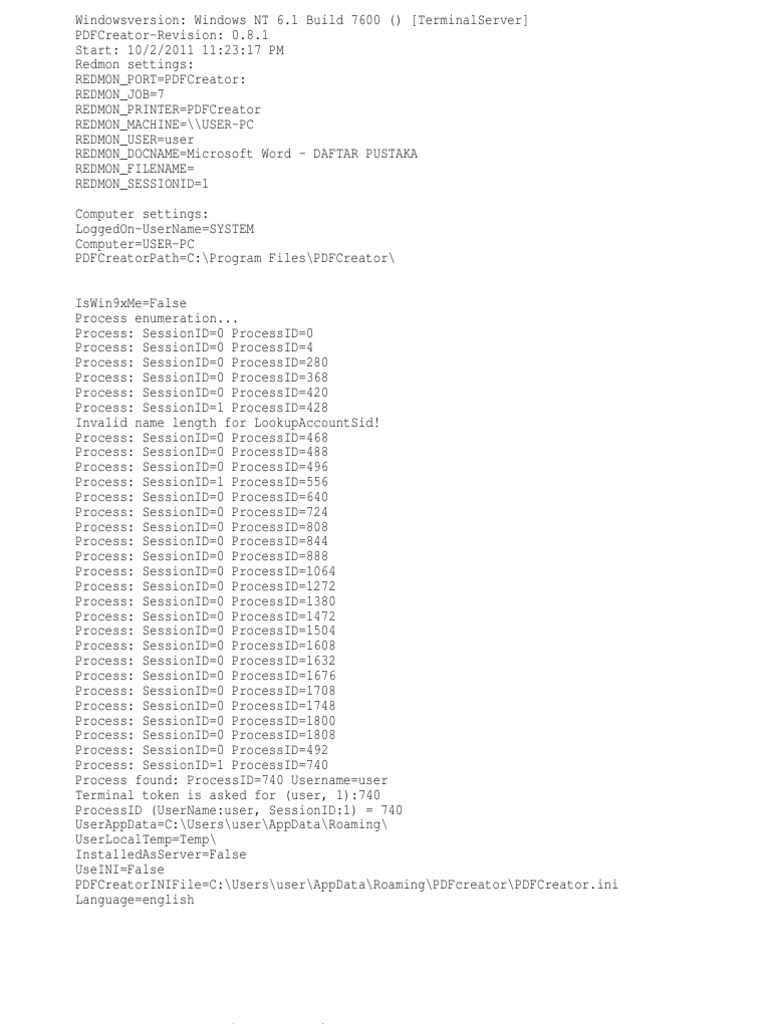 PDFCreator Errorlog | PDF | Microsoft Windows | Computing Platforms