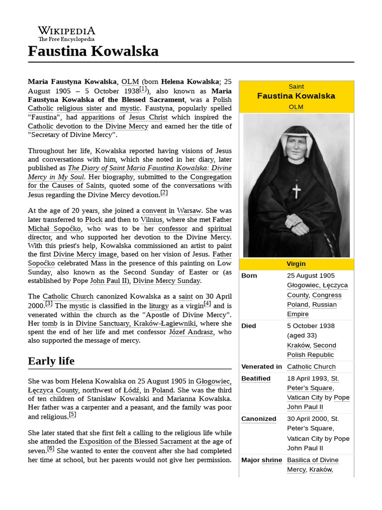 Saint Faustina Kowalska: Divine Mercy | PDF | Christian Mysticism ...