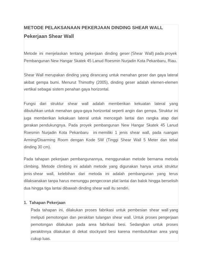 Pembesian Shear Wall untuk Proyek Hangar | PDF