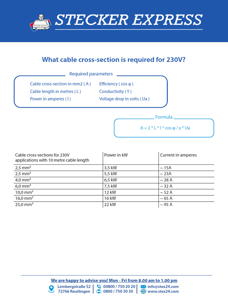 Cable Cross-Section For 230V - Leaflet | PDF