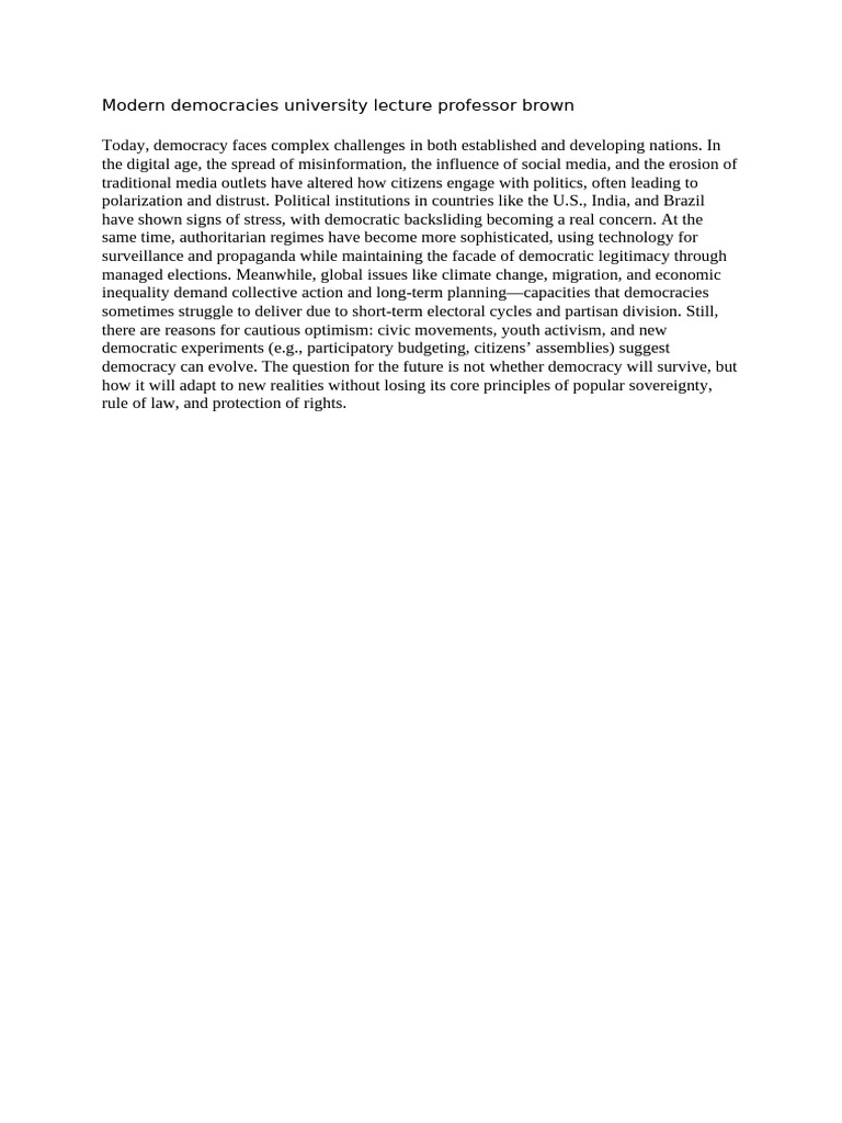 Challenges and Evolution of Modern Democracy | PDF