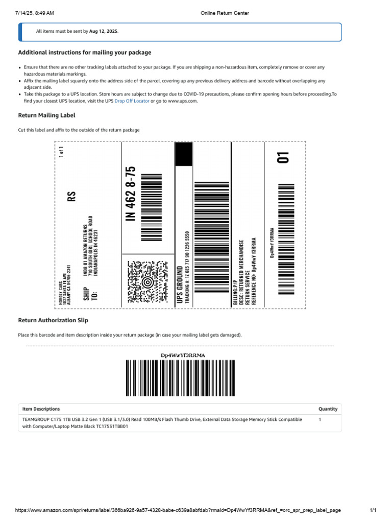 Package Mailing Instructions and Return Info | PDF