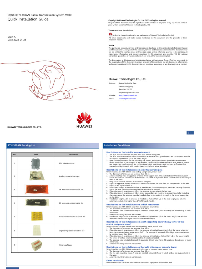 RTN 380AN V100 Quick Installation Guide | PDF | Electrical Connector | Antenna (Radio)