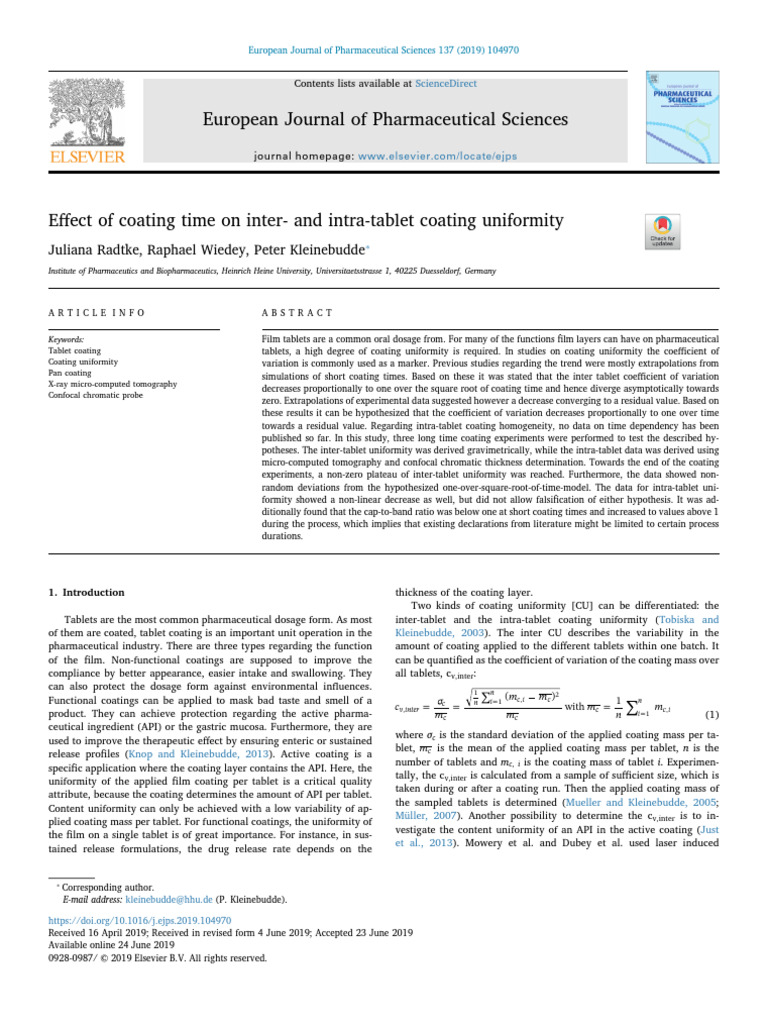 Effect Coating Time On Inter - and Intra-Tablet Coating Uniformity ...