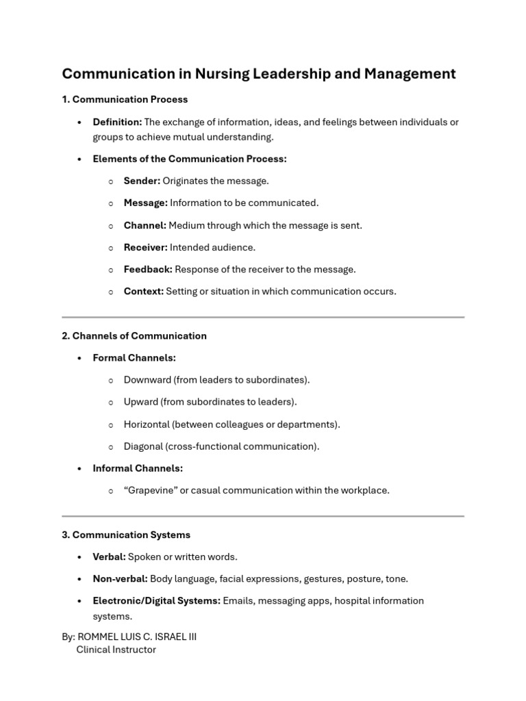 Communication in Nursing Leadership | PDF | Communication | Nursing