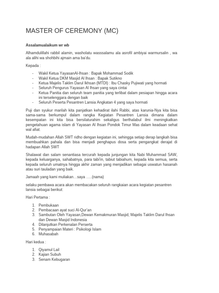 Master of Ceremony | PDF