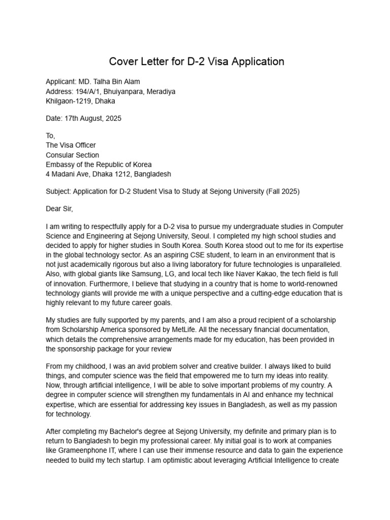 D-2 Visa Application for Sejong University | PDF | Artificial ...